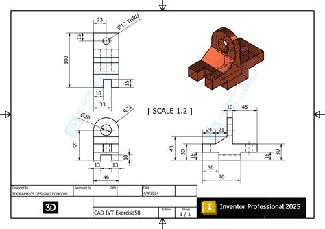 Autodesk Inventor 2025 Drawing Exercise 58