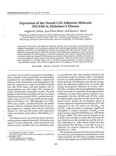 Pdf Expression Of The Neural Cell Adhesion Molecule Ncam In Alzheimers Disease