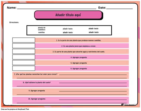 Hoja De Trabajo De Preguntas Sobre Plantas Storyboard
