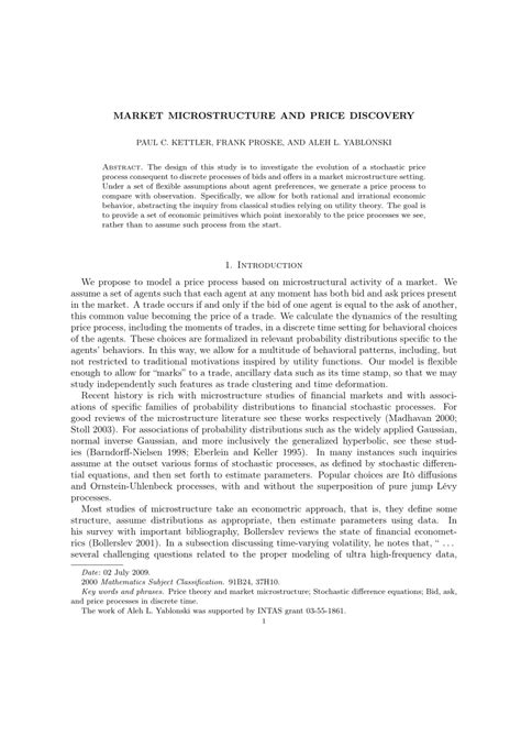 Pdf Market Microstructure And Price Discovery
