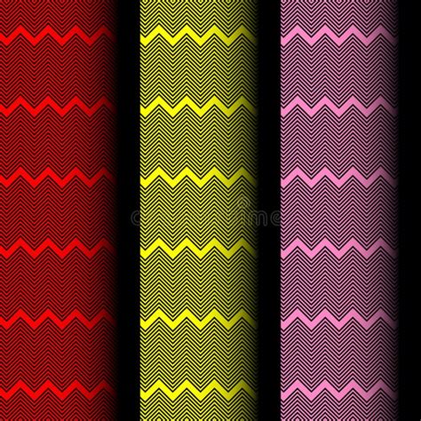 Textured Zig Zag Pattern Set Red Yellow Purple Seamless Design For