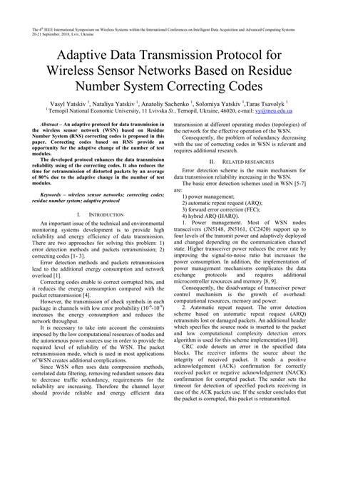 Pdf Adaptive Data Transmission Protocol For Wireless Sensor Networks Based On Residue Number