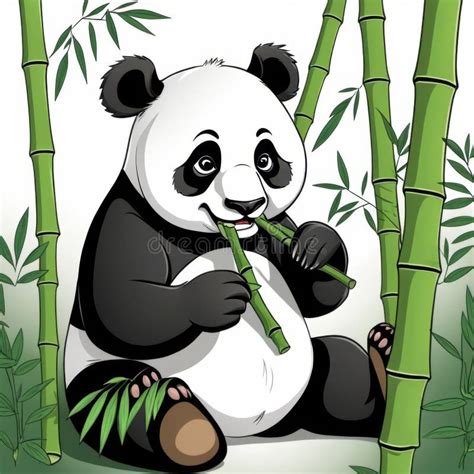 Cartoon Of A Panda Bear Eating Bamboo Stock Illustration Illustration
