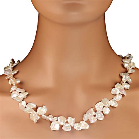Ajd 23 Inch Iridescent White Keshi Pearl Necklace Perfect T For Sale