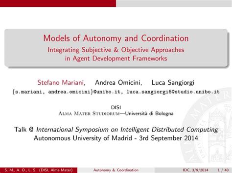 Models Of Autonomy And Coordination Integrating Subjective And Objective