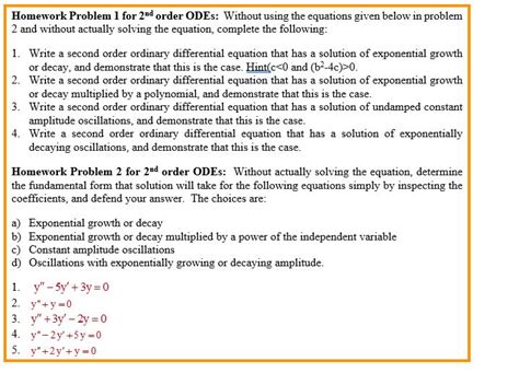 Solved Homework Problem For Nd Order ODES Without Using Chegg Com