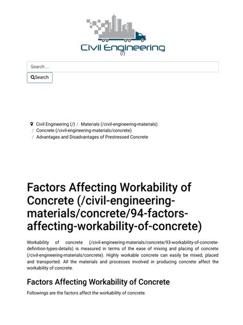 Factors Affecting Workability Of Concrete Pdf Construction