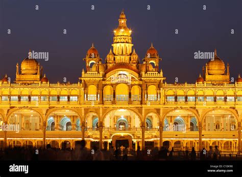 Maharaja Palace Mysore Palace Illumination At Night Mysore Stock