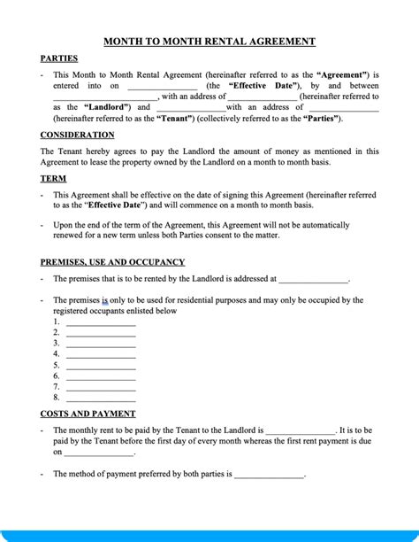 Free Printable Month To Month Rental Agreement What Is The Legal Name