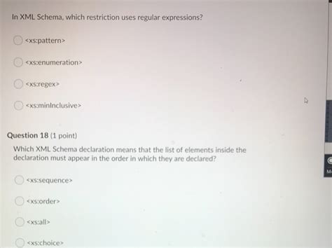 Solved In Xml Schema Which Restriction Uses Regular