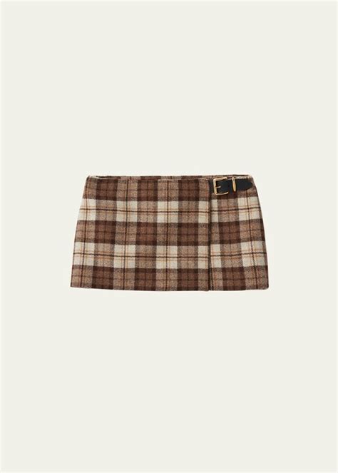 Miu Miu Belted Plaid Wool Mini Skirt Shopstyle
