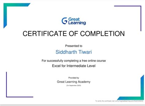 Siddharth Tiwari On Linkedin Completed Excel For Intermediate Level