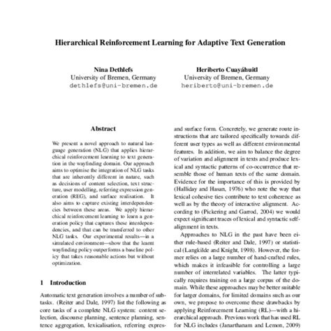 Hierarchical Reinforcement Learning For Adaptive Text Generation Acl Anthology