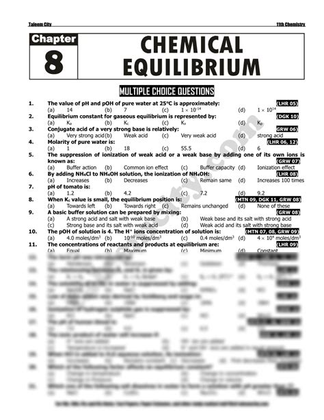 Solution Chemical Equilibrium Quiz With Answers Studypool