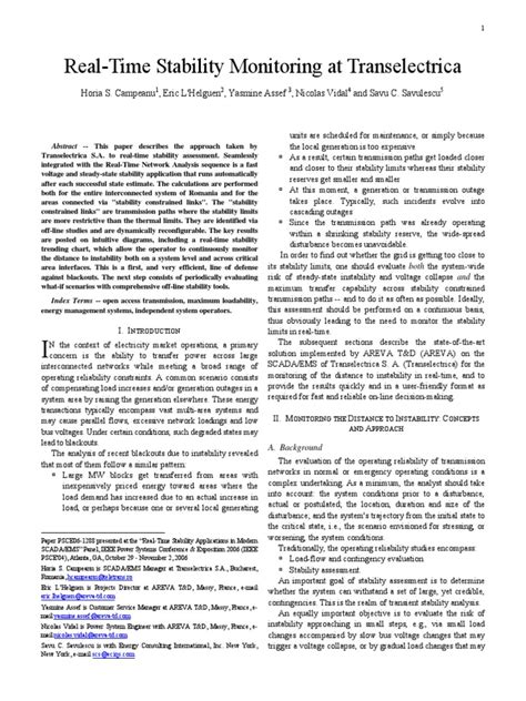 Real Time Stability Monitoring Pdf Electric Power Transmission