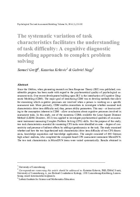 pdf the systematic variation of task characteristics facilitates the