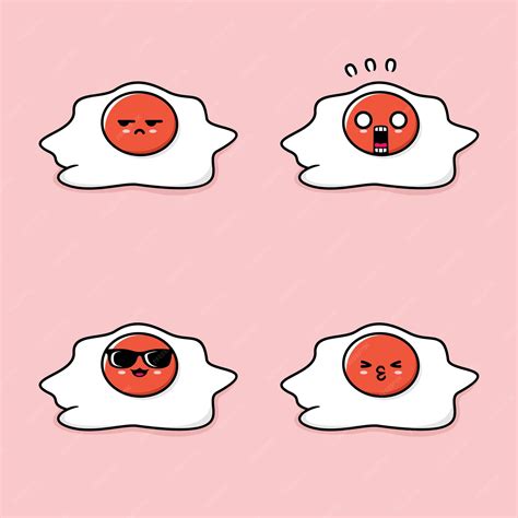 귀여운 계란 후라이 이모티콘의 벡터 일러스트 레이 션 프리미엄 벡터