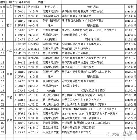 网络教学1月26日课程表请查收 教育
