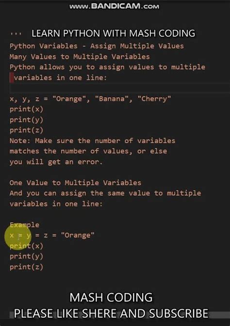 python variables assign multiple values youtube