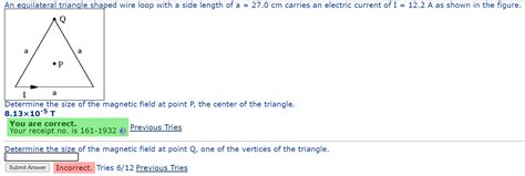 solved an equilateral triangle shaped wire loop with a side