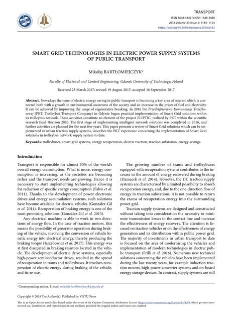 Pdf Smart Grid Technologies In Electric Power Supply Systems Of Public Transport