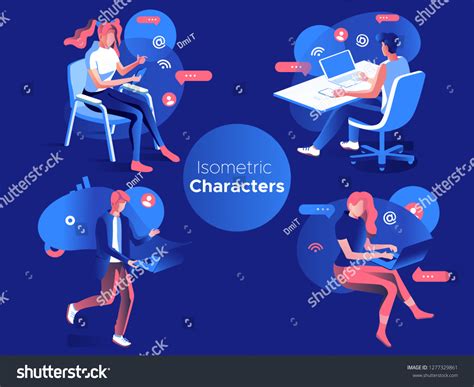 People Work Interacting Graphs Icons Devices Stock Vector Royalty Free 1277329861