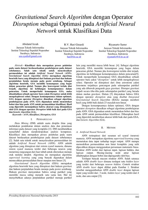 Pdf Gravitational Search Algorithm Dengan Operator Disruption Sebagai Optimasi Pada Artificial