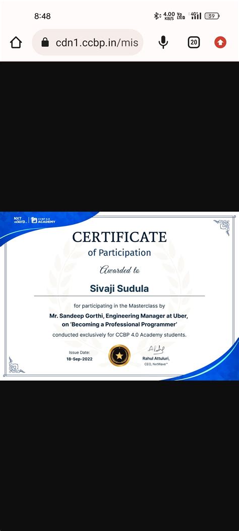 Sivaji Sudula On Linkedin Team Happy Certificate Participation