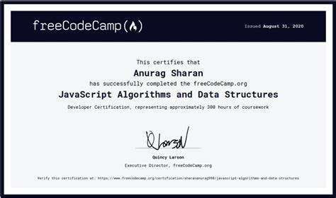 Freecodecamp Certificate Javascript Anurag Sharan