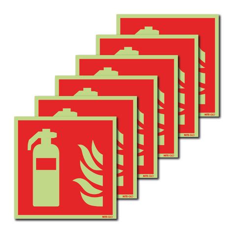 6 Pack Nite Glo Photoluminescent Fire Extinguisher Signs Seton