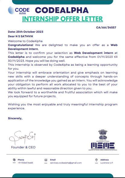 N S Sathvik On Linkedin Codealpha