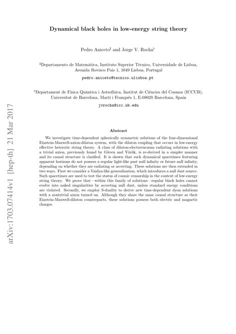 Pdf Dynamical Black Holes In Low Energy String Theory