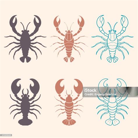 랍스터 또는 가재 아이콘 세트 해산물 가게 상징 간판 레스토랑 메뉴 생선 시장 배너 포스터 디자인 템플릿 신선한 해산물 또는 조개류 제품 갈고리 발톱에 대한 스톡 벡터 아트
