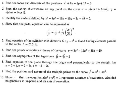Plane Curves And Analytic Geometry Past Papers