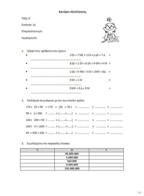 Επαναληπτικές ασκήσεις στα Μαθηματικά για την 1η ενότητα Ε Δημοτικού ΗΛΕΚΤΡΟΝΙΚΗ ΔΙΔΑΣΚΑΛΙΑ