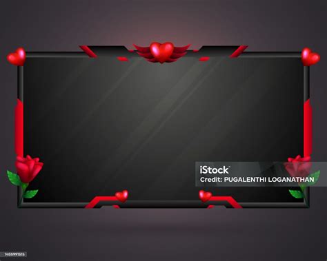 발렌타인 데이 라이브 스트림 오버레이 웹캠 화면 테두리 프레임 사랑 하트와 빨간 장미 2월에 대한 스톡 벡터 아트 및 기타