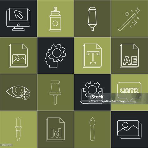 선 설정 그림 풍경 텍스트 Cmyk가 있는 말풍선 Ae 파일 문서 마커 펜 내부 인간 헤드 기어 컴퓨터 모니터 커서 및 텍스트 아이콘 벡터 개념에 대한 스톡 벡터 아트 및