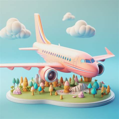 Pastel Colored Plane In 3d Against Light Blue Background Stock Illustration Illustration Of