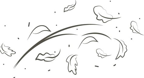 Outline Drawing Of A Breath Of Wind And Leaveswind Blow Set In Line