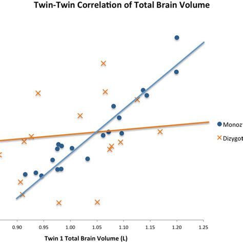 Twin Twin Correlation Plot Of Total Brain Volume Download Scientific Diagram