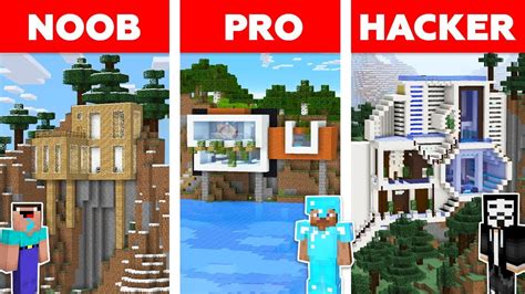 Minecraft NOOB Vs PRO Vs HACKER MODERN MOUNTAIN HOUSE BUILD CHALLENGE In Minecraft Animation