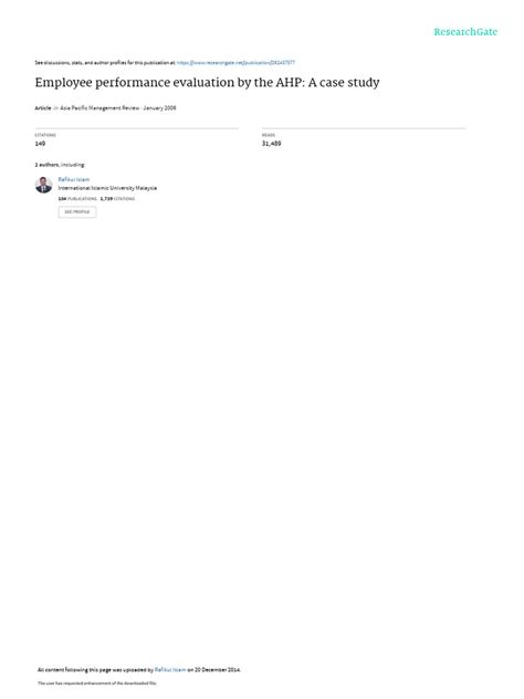 Employee Performance Evaluation By The Ahp A Case Pdf Performance Appraisal Goal Setting