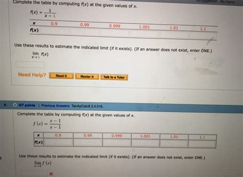Solved Complete The Table By Computing Fx At The Given