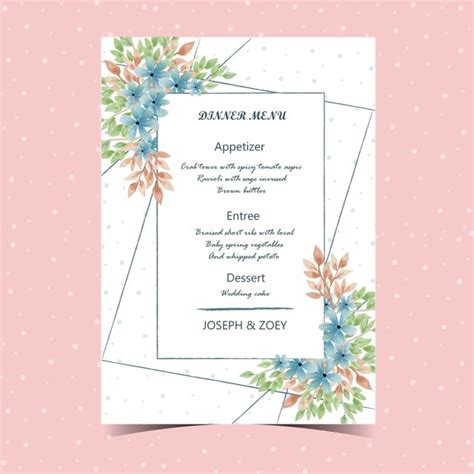 아름다운 꽃 결혼식 메뉴 꽃 결혼식 메뉴 카드 템플릿 Psd 다운로드 디자인 자료 다운로드 청첩장 청첩장 디자인 결혼식 메뉴