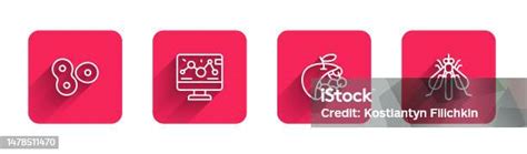 세트 라인 세포 분열 유전 공학 변형 생물학적 구조 및 긴 그림자를 가진 실험 곤충 빨간색 사각형 버튼 벡터 Dna에 대한 스톡 벡터 아트 및 기타 이미지 Istock