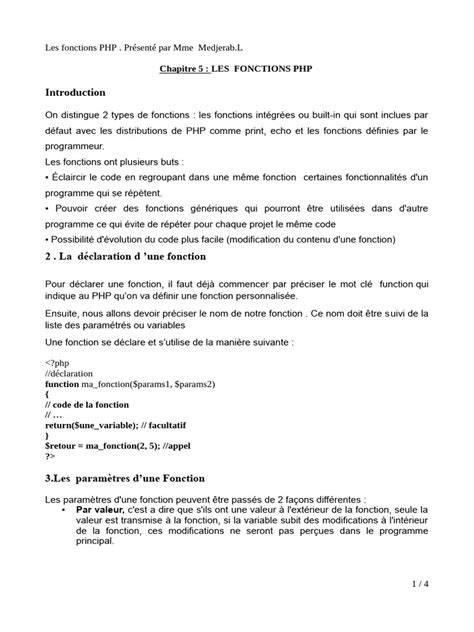 Coursfonctions Php Pdf Variable Informatique Php