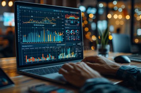 A Person Using A Computer To Analyze Stock Market Data At Night Stock Image Image Of Finance