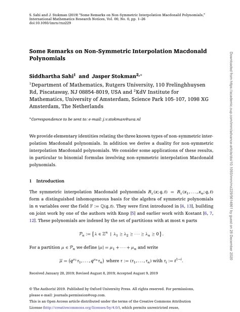 Pdf Some Remarks On Non Symmetric Interpolation Macdonald Polynomials