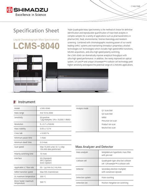 Shimadzu Specification Sheet Lcms 8040 Download Free Pdf Techniques Mass