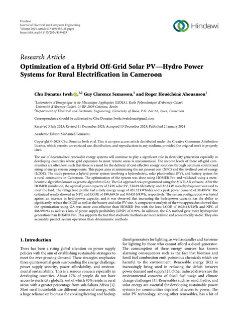 Pdf Optimization Of A Hybrid Off Grid Solar Pv—hydro Power Systems For Rural Electrification
